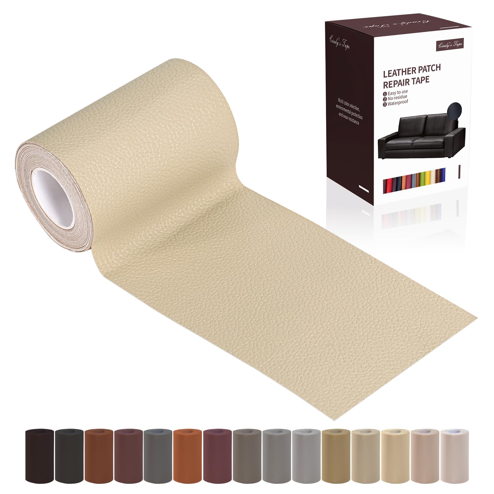 Leather Repair Patch Tape, Light Beige 3 x 61 Inches Self Adhesive Leather Repair Kit for Furniture, Car Seat,Vinyl Leather Repair Kit for Office Chairs, Couch, Sofa, Luggage