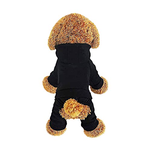 LifeWheel Hoodie, Pet Jumpsuit Fleece Sweatshirt with Buttons,Cold Weather Coats, LifeWheel Pajamas, Winter Warm Cotton Puppy Hoodie 4 Legs Clothes for Small Medium Large Dogs Cats Boy Girl Black