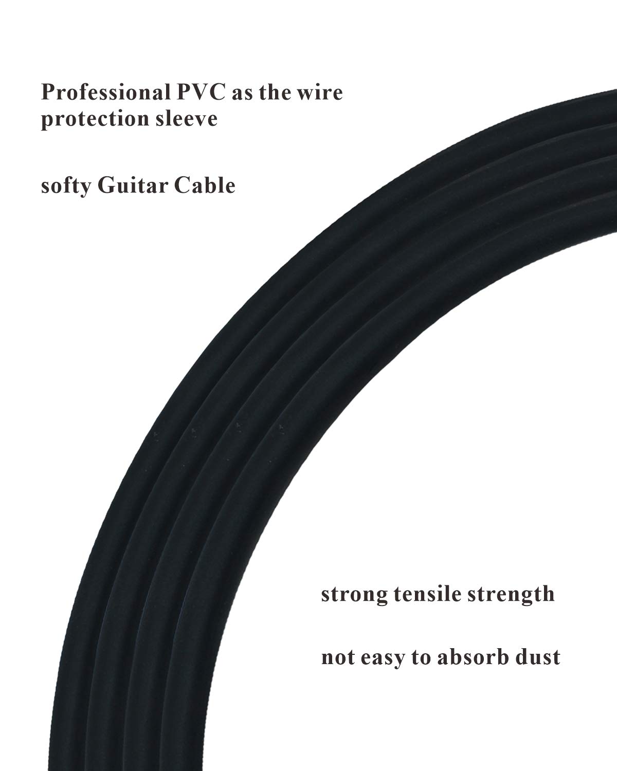 无 10 Feet Professional Guitar Instrument Cable with Black PVC Jacket Straight 1/4" TS to Straight 1/4" TS for Electric Guitar