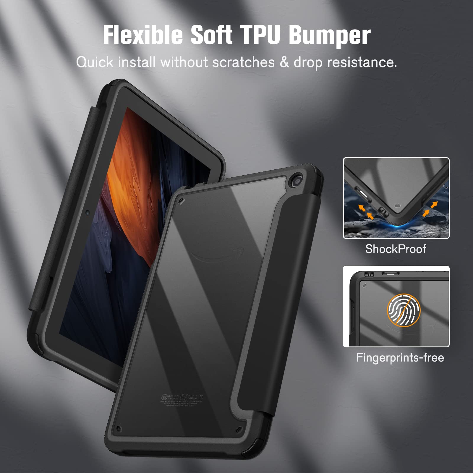 Fintie Hybrid Slim Case for All-New Amazon Kindle Fire 7 (2022 Release-12th Generation) Latest Model - Shockproof Cover with Transparent Back Shell, Black