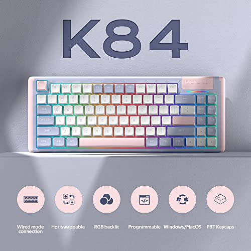 DUSTSILVER K84 Hot-Swappable Wired 75% Kawaii Mechanical Keyboard with Detachable Type-C, RGB Backlit, PBT Keycaps, Gateron Red Switches for Smooth Typing Office Work
