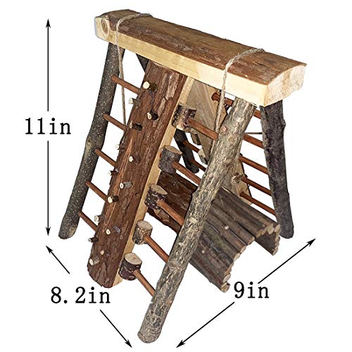 Hamiledyi Wooden Hamster Climbing Toy Guinea Pigs Activity Perch Platform Steps Stairs Gerbil Hanging Chew Tunnel Tube with Apple Wood Bridge