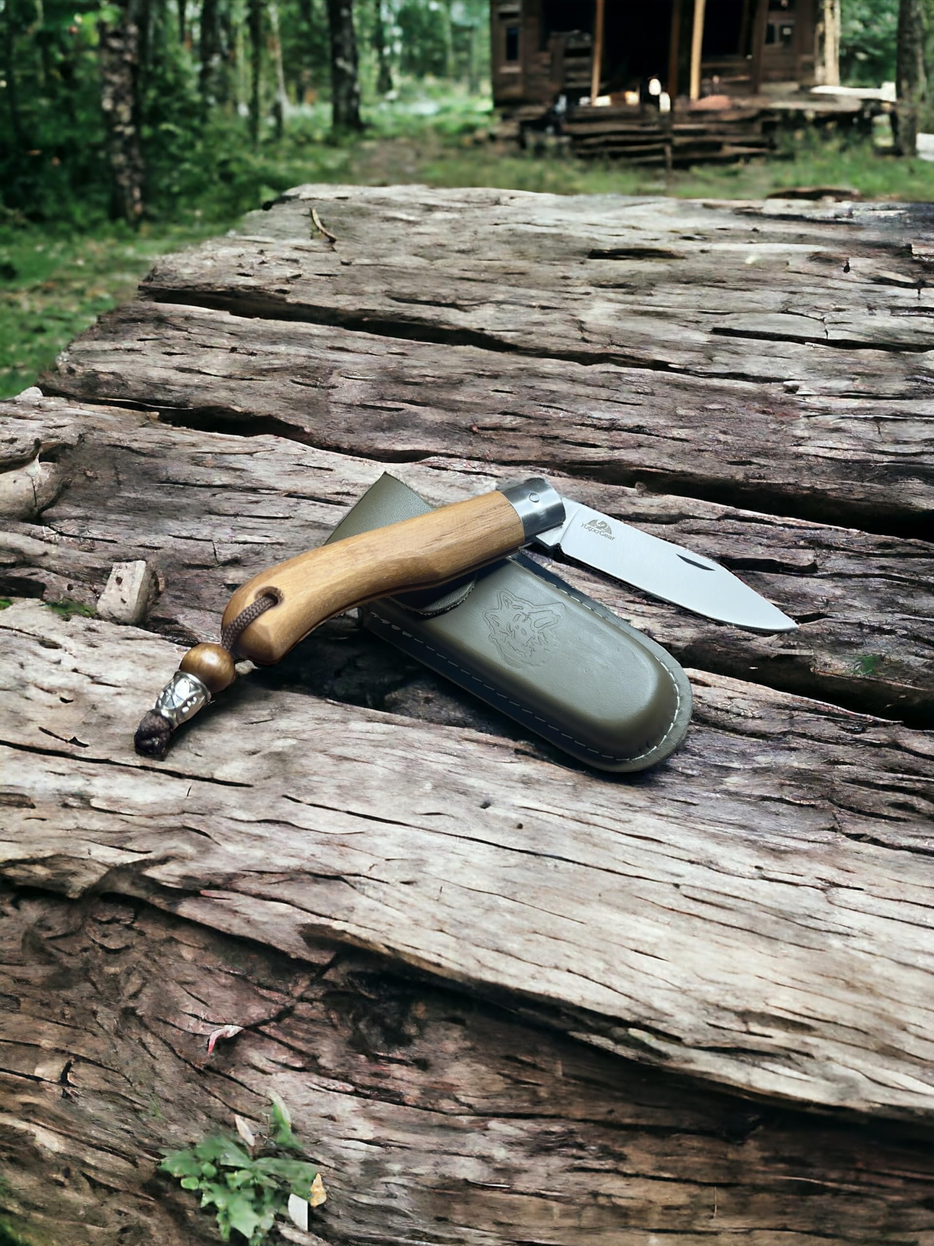 Yutpa Gear Hand Forged Knives Folding Pocket Knife 3.54" Stainless Steel Blade Plain Edge and Handmade Wood Handle with Leather Sheath - Rauros Survival EDC