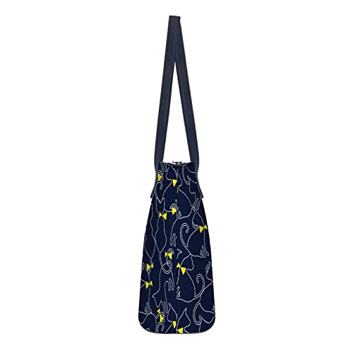 Cute Cat Women's Tote Bag PU Leather Shoulder Bag Handbags Purse For Work Shopping Travel