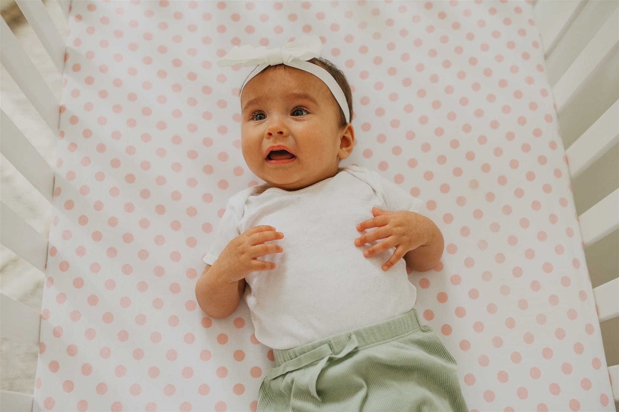 NODNAL CO. Pink Fitted Crib Sheet for Baby Mattress - Jersey Knit Cotton for Girl Nursery Bedding - Chevron, Polka Dot, and Stripe Crib/Toddler Sheets (Polka Dot)