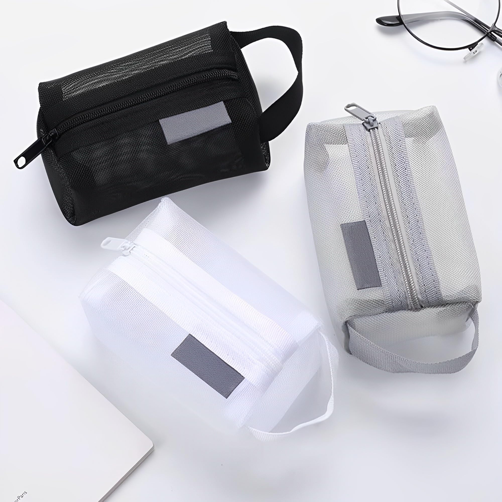 Finyoffiy 3pcs Portable Square Mesh Storage Bag,Zippered Mesh Cosmetic Bag,Small Square Mesh Coin Purse Travel Storage Carry Pouch (3pcs)