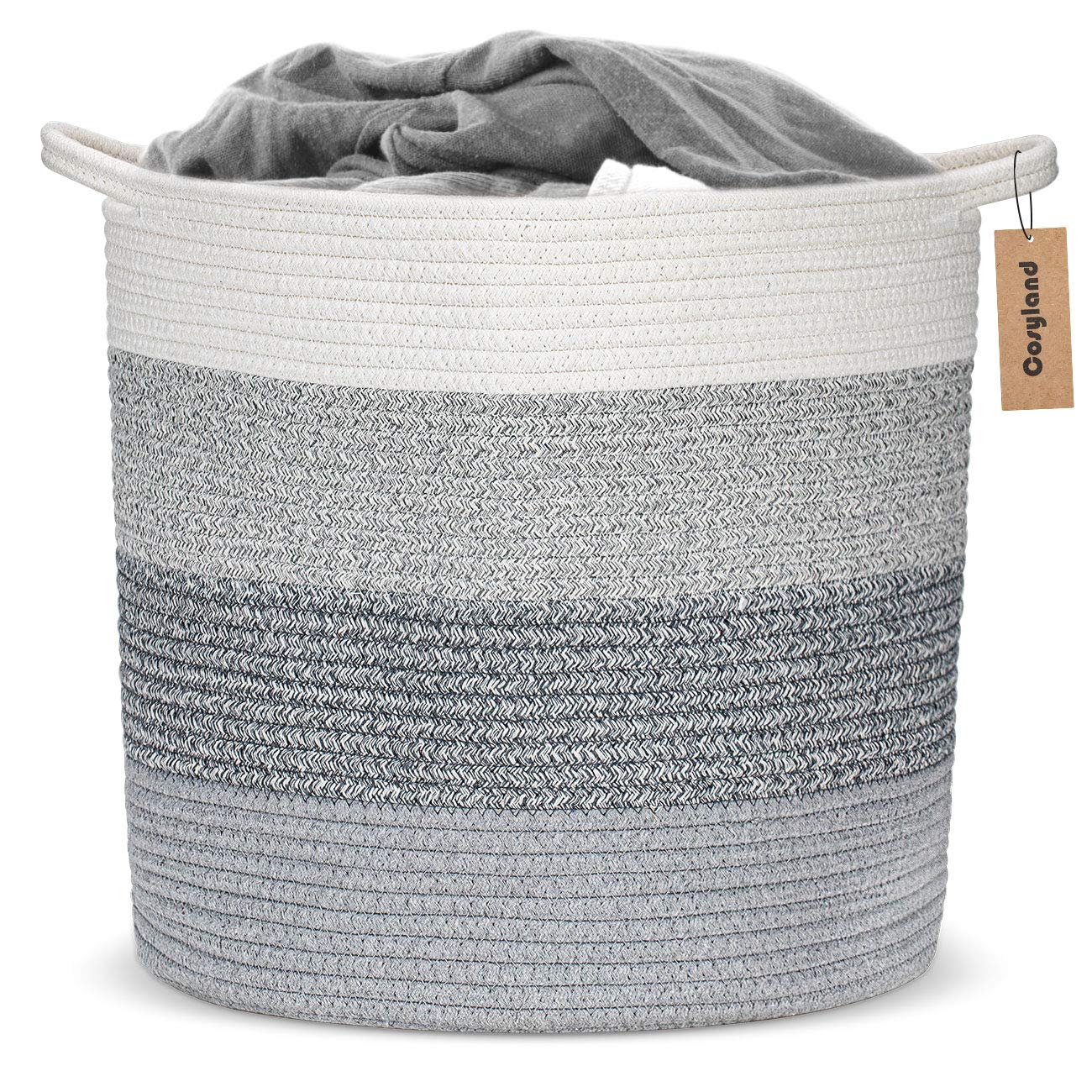 COSYLAND Large 15.7βx15.7βx10β Storage Laundry Basket Woven Cotton Rope Organizer for Blanket Toys Towels Baby Nursery Hamper Bin with Handle