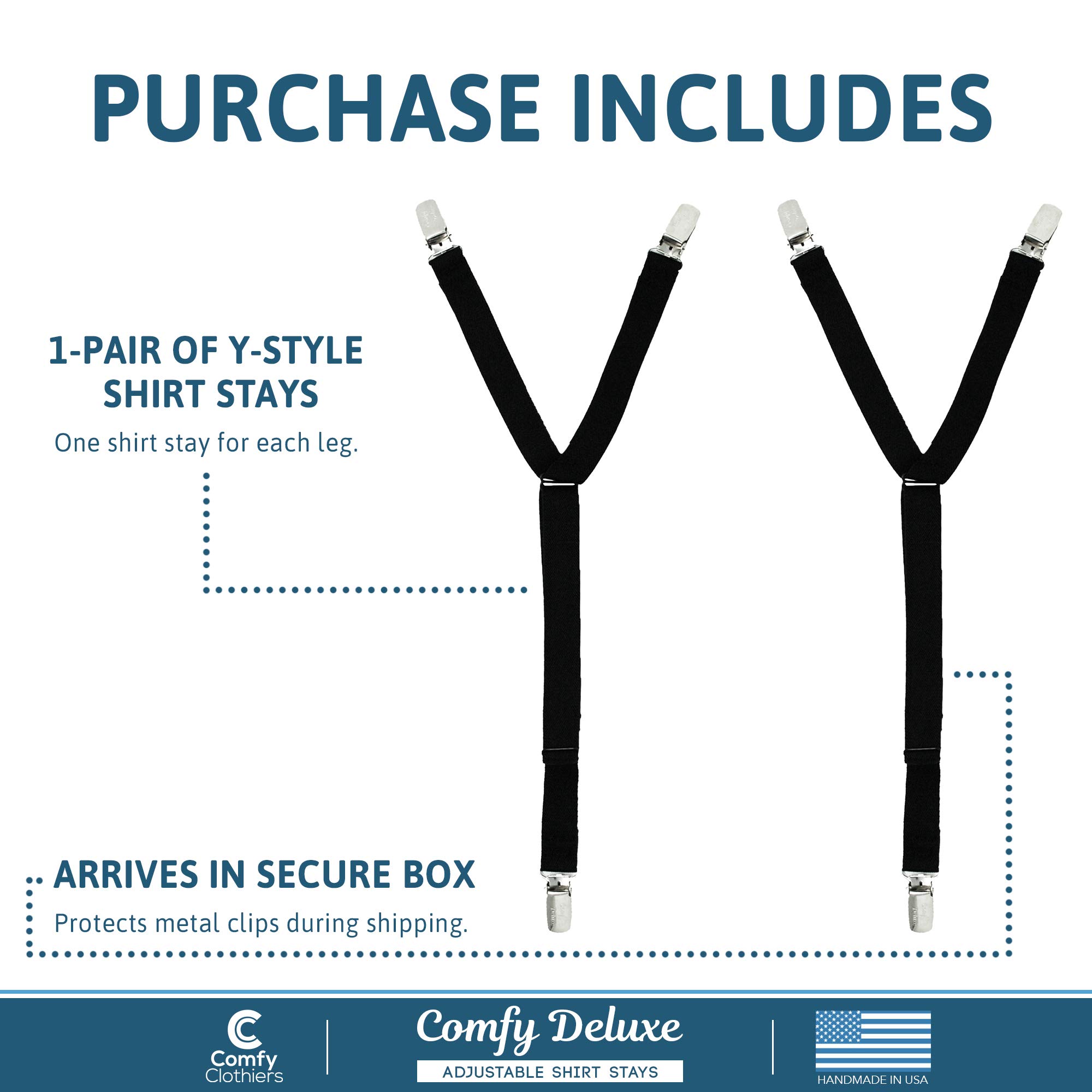Comfy Deluxe Shirt Stays for Men and Women - Y-Style Adjustable Shirt Garters to Keep Shirts Tucked In