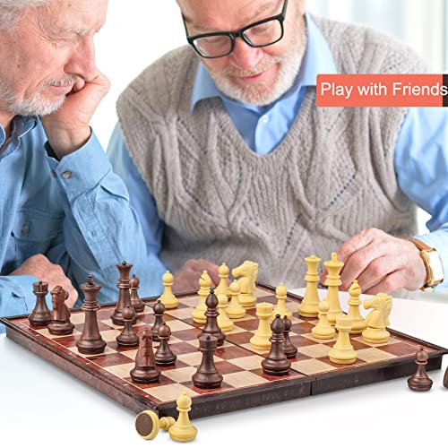 SIMPLEWIN Magnetic Chess Set, Walnut Color Folding Board Game Set with Well-Crafted Pieces, Suitable for Kids Adults, Suitable for Gifts (M(9.84x9.84in))