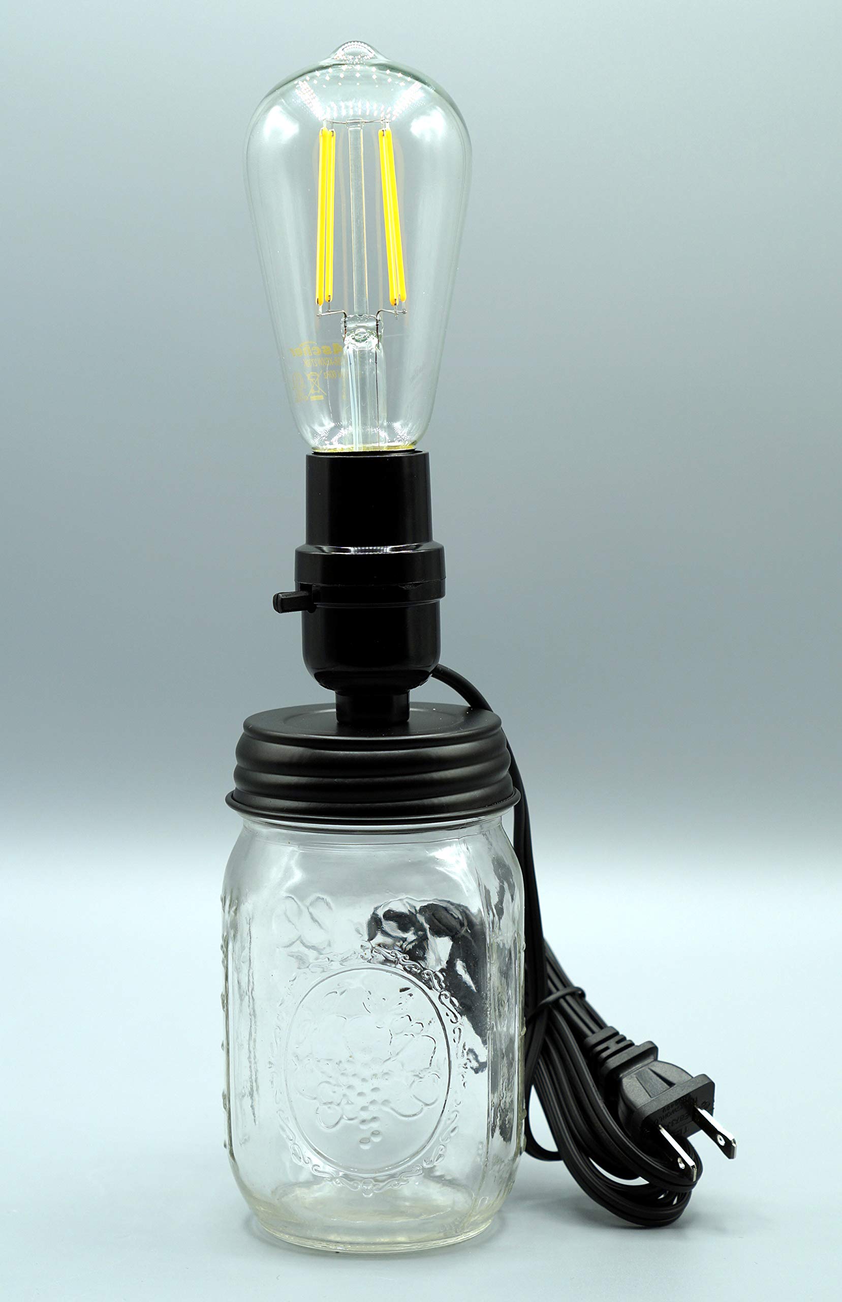 Creative Hobbies DIY Mason Canning Fruit Jar Lamp Making Kit is Pre-Wired and Easy to Use - Black Color Lid & Socket Great for Lamp Conversion