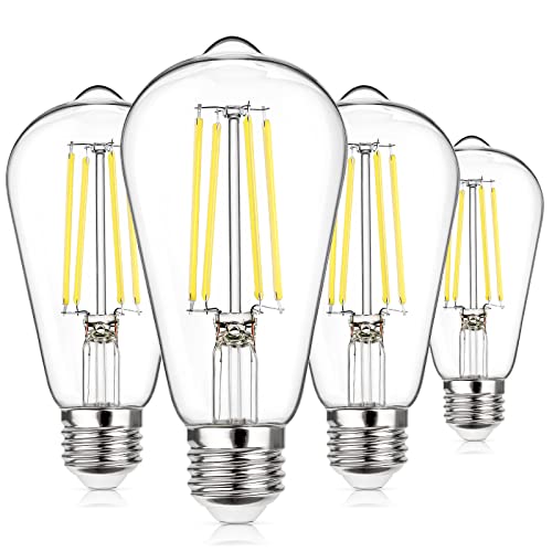 MAXvolador Vintage LED Edison Bulb Dimmable 60W Equivalent 850 Lumens, 6W Edison Light Bulbs Daylight White 5000K, Antique ST58 LED Filament Bulb E26 Base, CRI 85+, Clear Glass, Pack of 4
