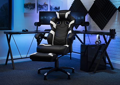 RESPAWN 110 Ergonomic Gaming Chair with Footrest Recliner - Racing Style High Back PC Computer Desk Office Chair - 360 Swivel, Adjustable Lumbar Support, Headrest Pillow, Padded Armrests - 2019 White
