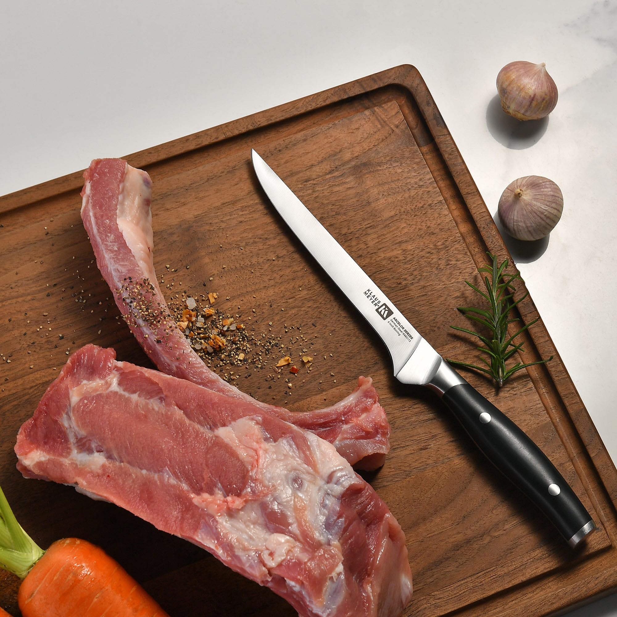Klaus Meyer Arcelor 6 inch Boning Knife High Carbon Exclusive German Steel Fish Knife for Meat Cutting Trimming with Full Tang Ergonomic Handle