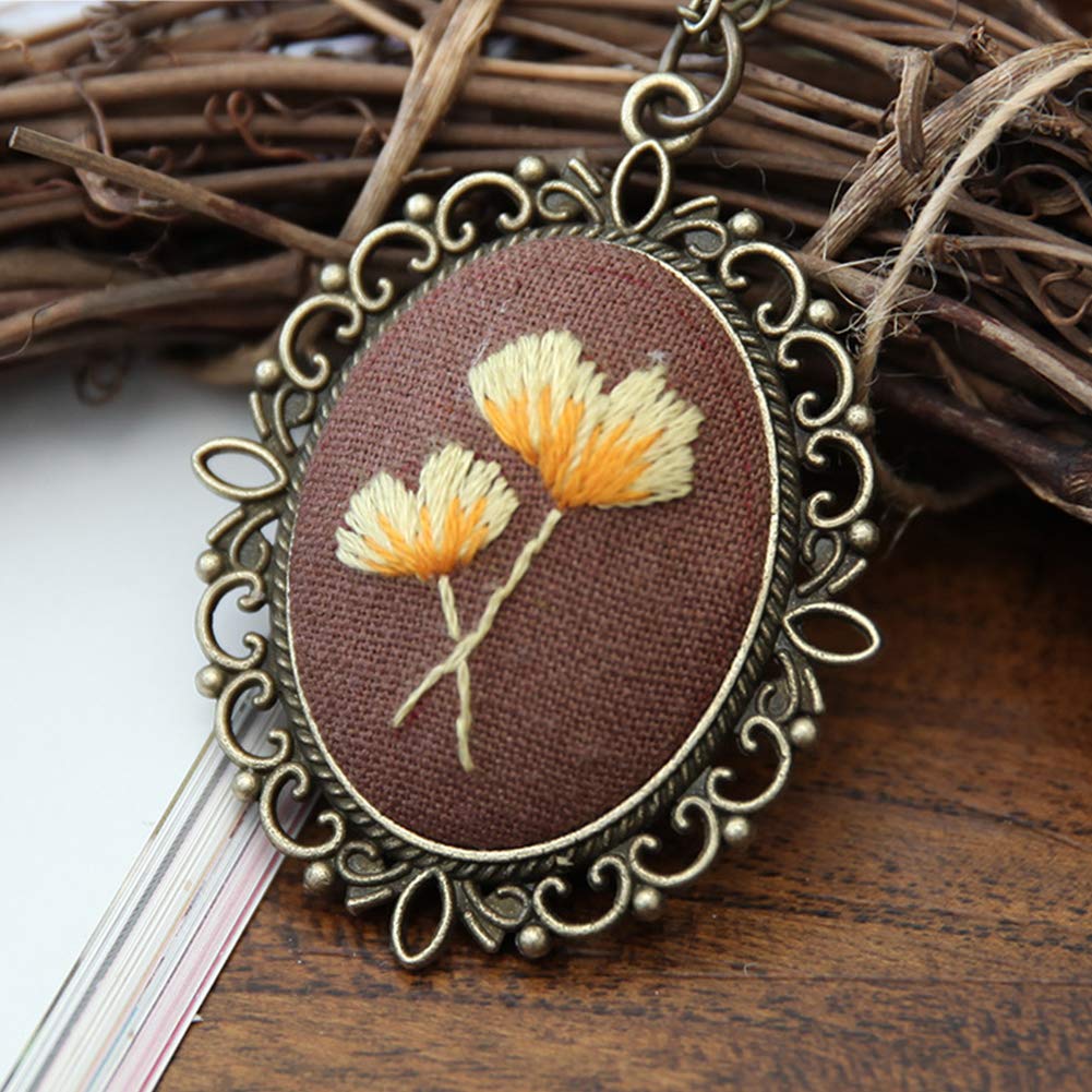 CREATIVE HOBBIES Embroidery Pendant Kitt,Handmade Cross Stitch Kits, Embroidered Pendant Necklace Easy Embroidery Kit for Beginners Women Adults DIY Crafts