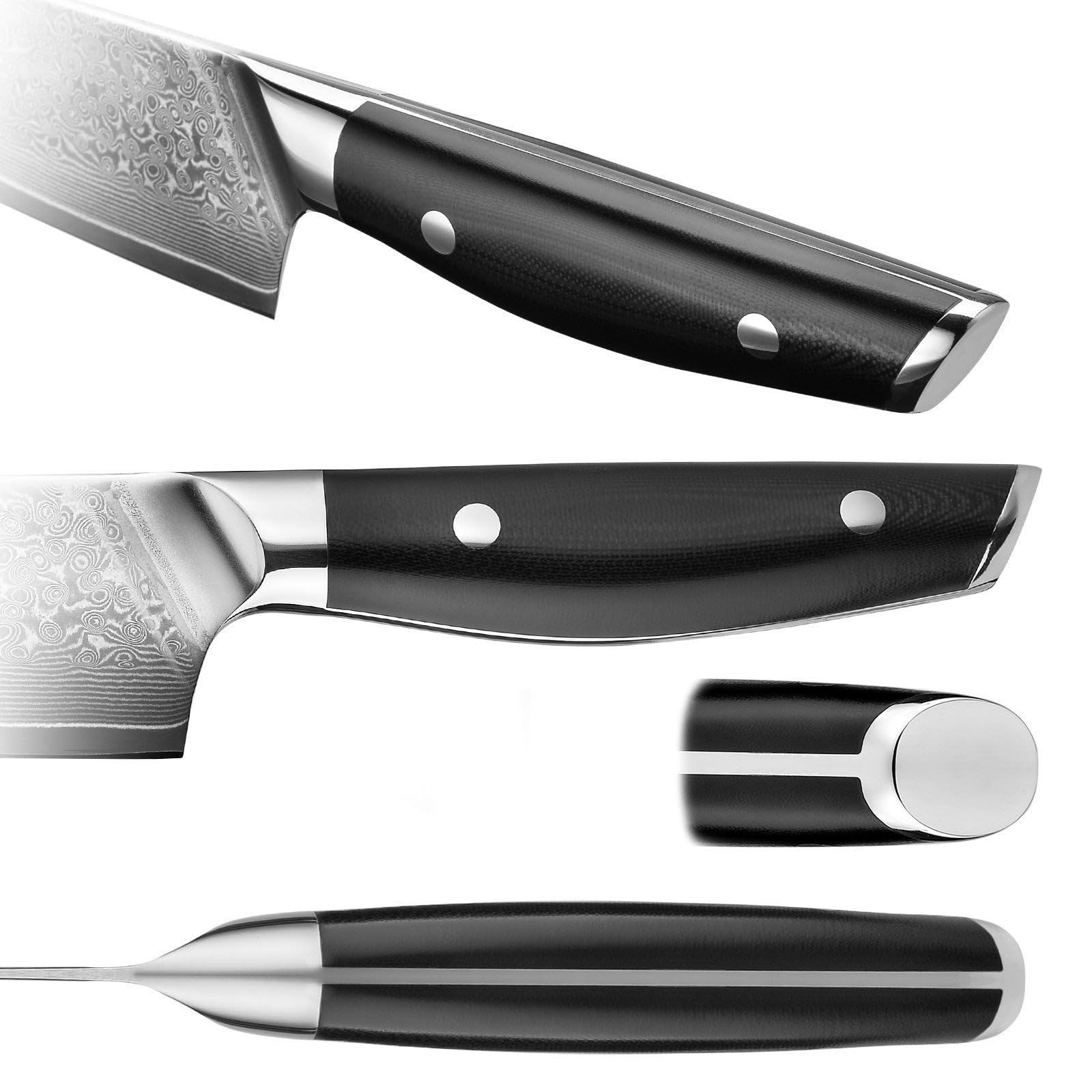 Klaus Meyer Luxor 8 Inch Chef Knife, Damascus Kitchen Knife, VG10 High Carbon Stainless Steel Japanese Chefs Knife with Wood Sheath