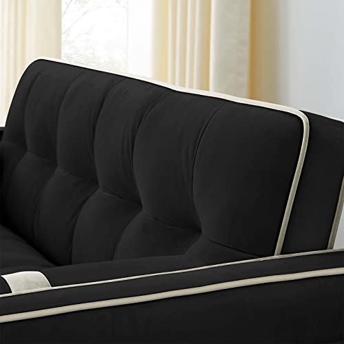 JEEOHEY Sleeper Sofa Couch w/Pull Out Bed, 55.5" New Upgraded Tufted Velvet Convertible Sleeper Sofa Bed, Small Love seat Sofa Bed w/ 2 Pillows for Small Space, Living Room, Apartment, Black