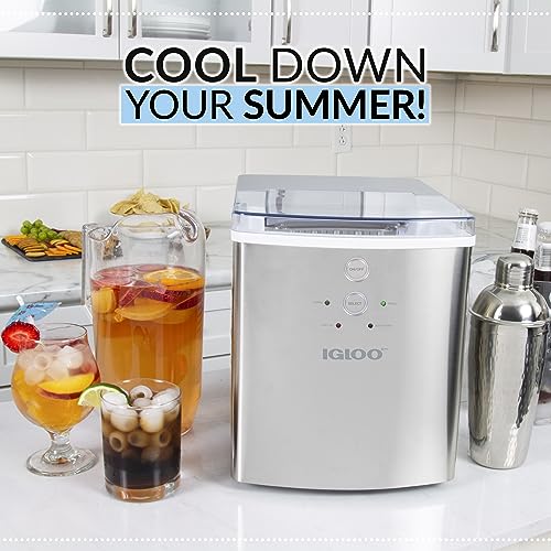 Igloo Electric Countertop Ice Maker Machine - Automatic and Portable - 33 Pounds in 24 Hours - Ice Cube Maker - Ice Scoop and Basket - Ideal for Iced Coffee and Cocktails - Stainless Steel