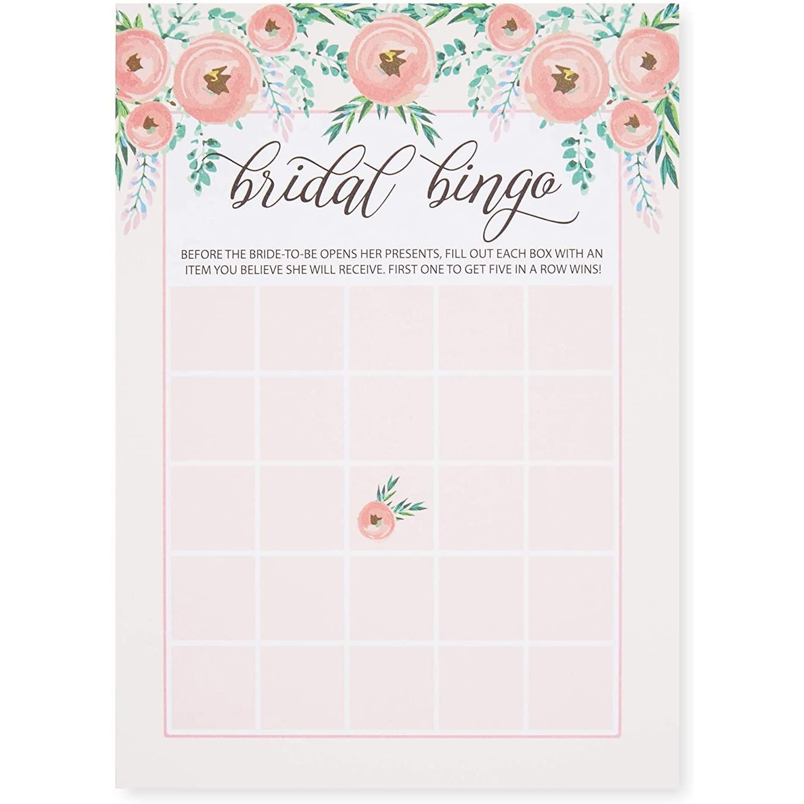 Juvale Set of 5 Bridal Shower Games for 50 Guests, Wedding and Engagement Party Activities, Pink Floral Design