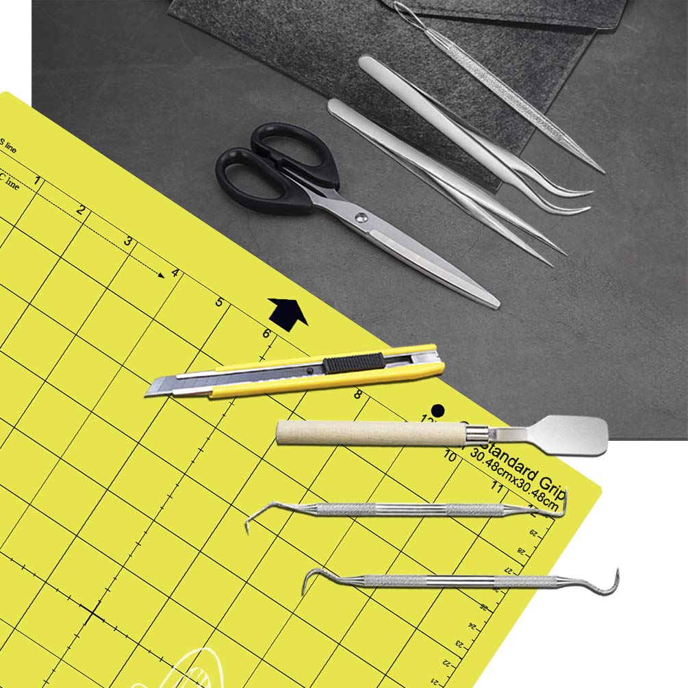 Craft Vinyl Weeding Tools Set, HIRALIY 15 Pcs Vinyl Weeding Tools Kit with 3 Pack 12" x 12" Cutting Mats for Cricut, Silhouette Cameos, Scrapbooking, Lettering, DIY Art Work Cutting