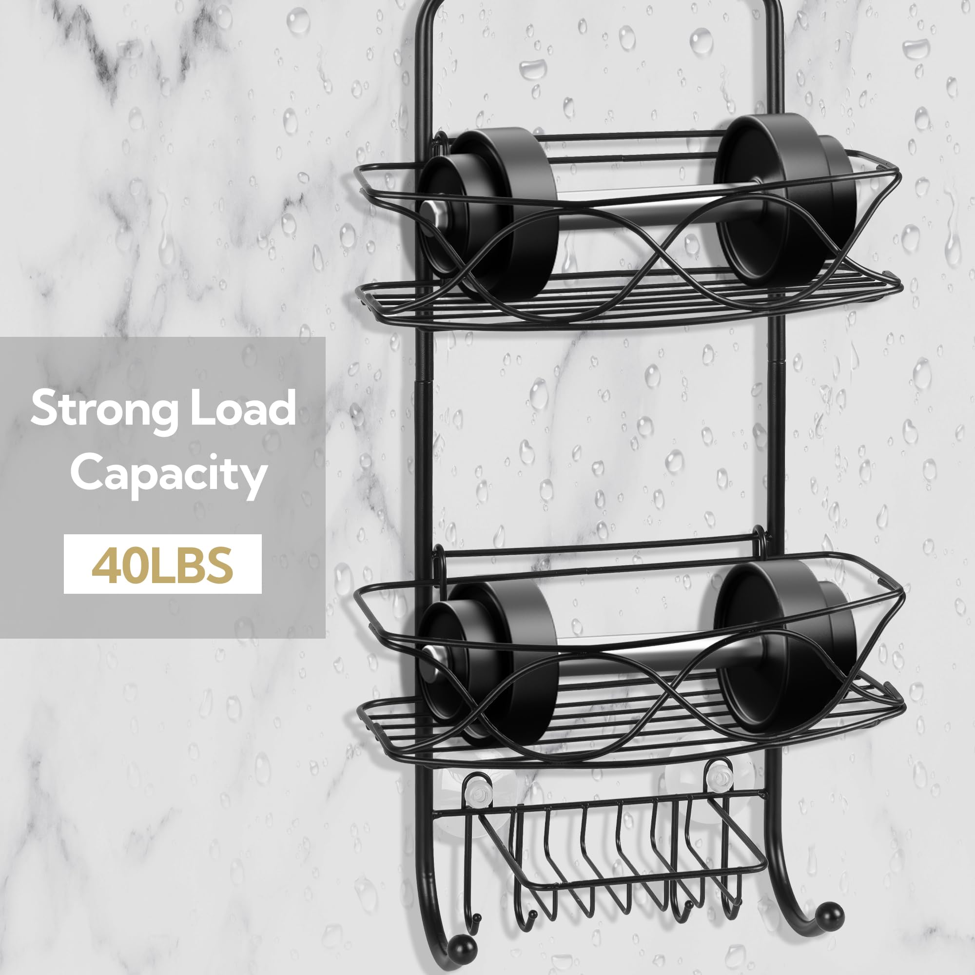 GRANNY SAYS Shower Caddy Hanging, Shower Organizer with Toothbrush Holder, Shower Holder Over Shower Head, Shower Racks for Inside Shower, Black Shower Caddy, Bathroom Shower Organizer
