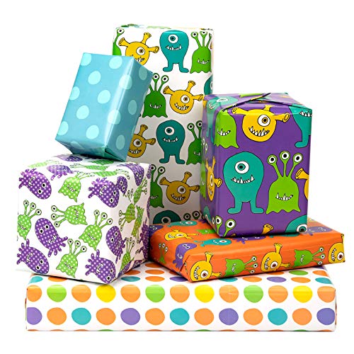 MAYPLUSS Wrapping Paper Sheet - Folded Flat - 6 Different Monster Design (45.2 sq. ft.ttl.) - 27.5 inch X 39.4 inch Per Sheet