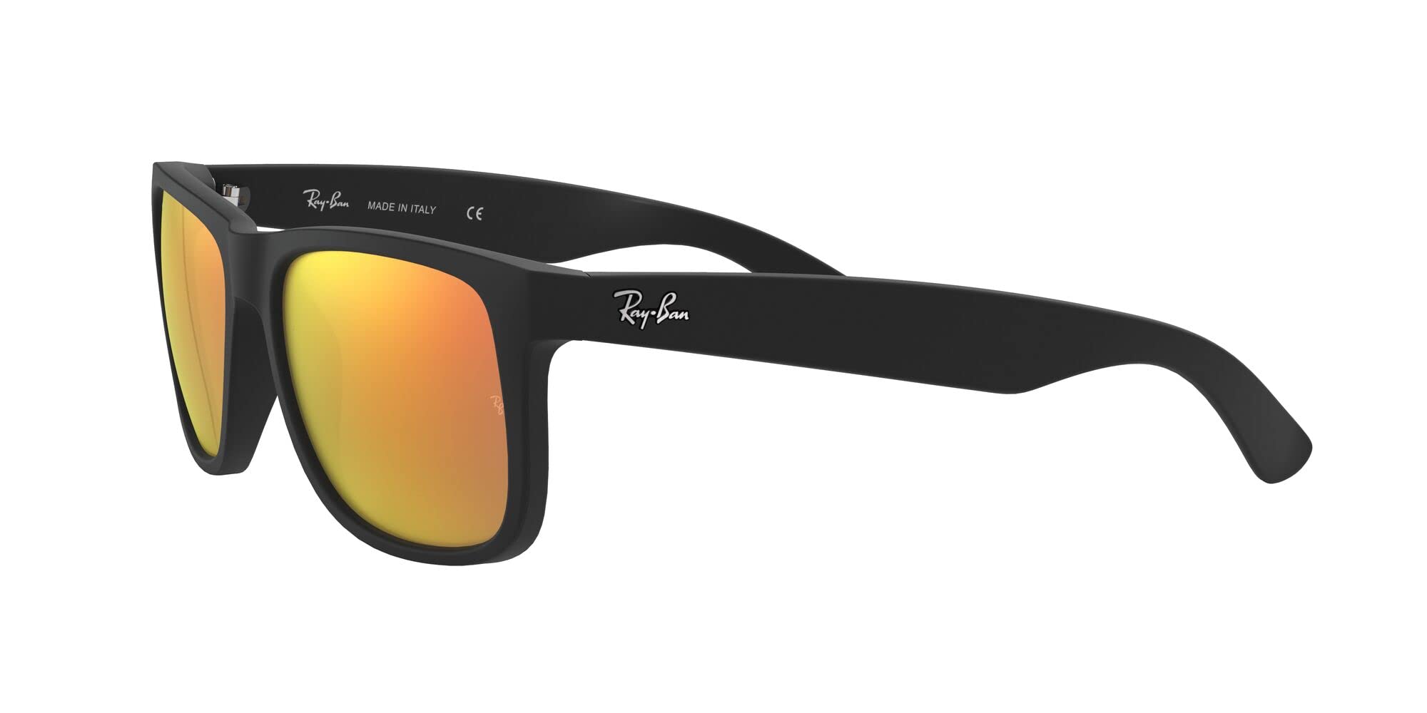 Ray-Ban RB4165 Justin Rectangular Sunglasses, Rubber Black/Brown Mirrored Orange, 55 mm