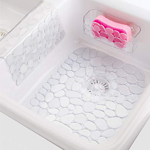 iDesign Pebblz Vinyl Sink Saddle, Glassware Protector for Kitchen, Bathroom Pots, Pans, Dishes, 11.5" x 10" - Clear