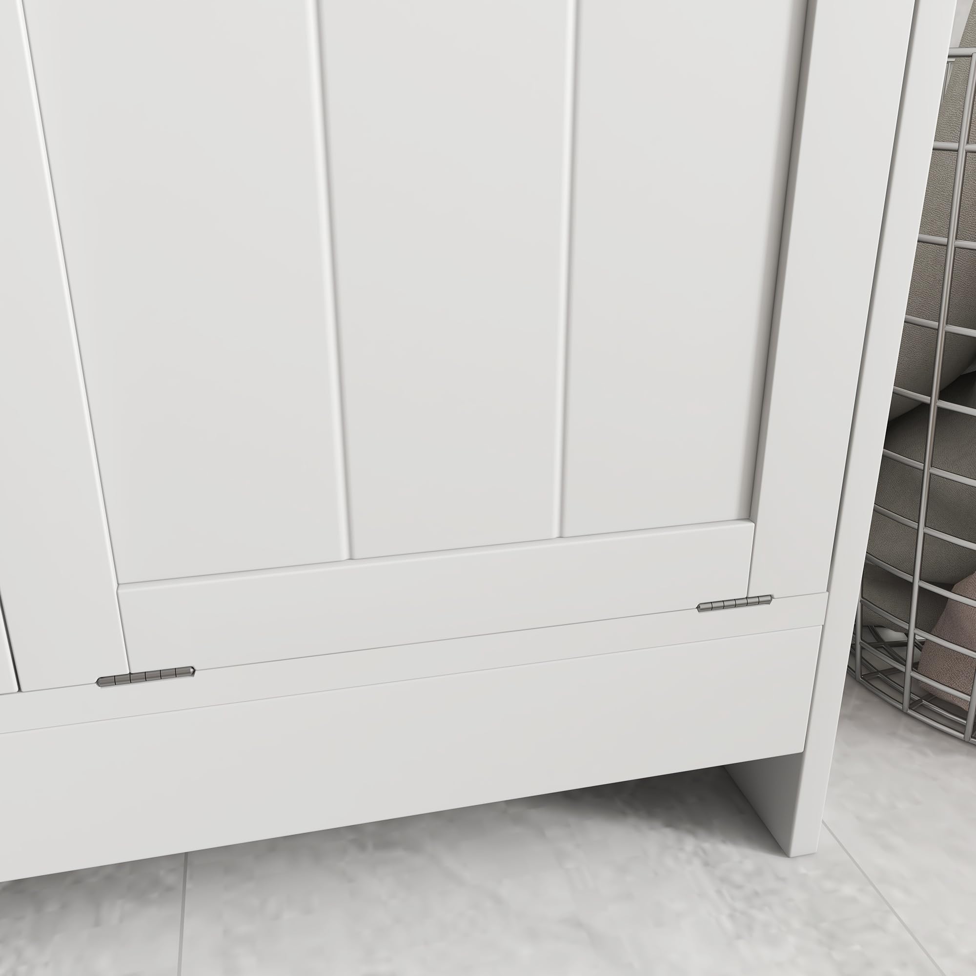kleankin Tilt-Out 2-Compartment Laundry Hamper, Modern Clothing Storage Basket, Hamper Cabinet for Bathroom, Laundry Room, White