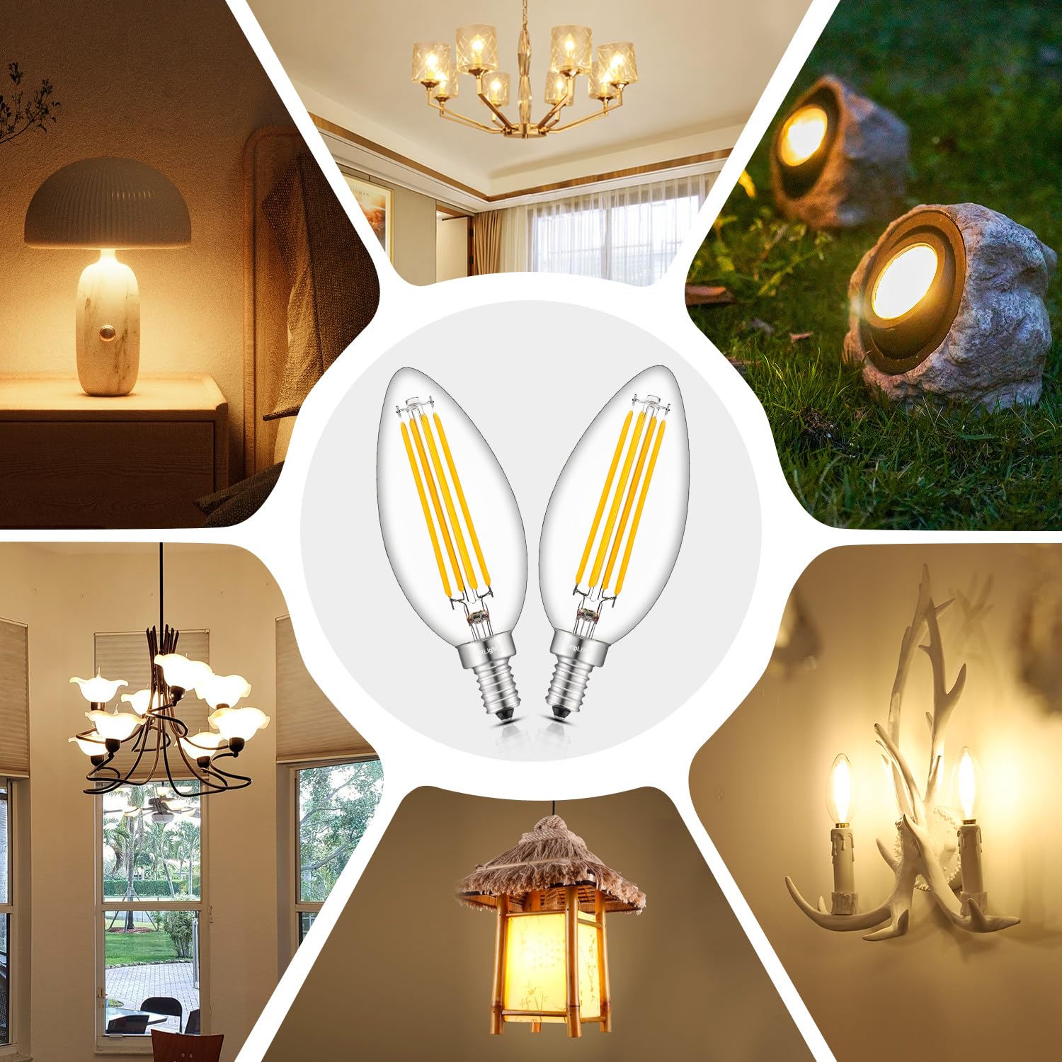 CRLight 8W Dimmable Large LED Candelabra Bulb 80W Equivalent 800LM, 3000K Soft White E12 Lengthened & Enlarged B17 Clear Candle E12 LED Chandelier Light, Smooth Dimming Version, 4 Pack