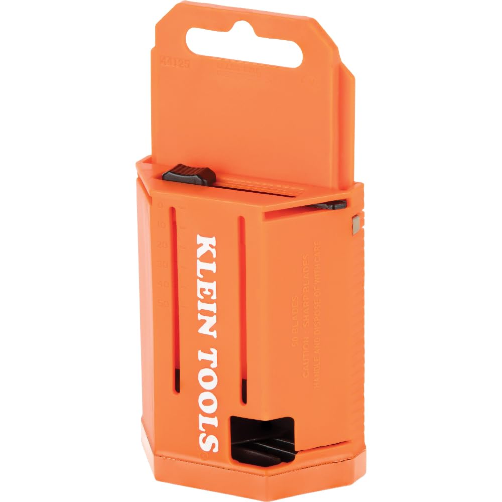 Klein Tools 44125 Utility Knife Blade Dispenser with 50 Triple Ground Replacement Blades for Long-Lasting Sharpness