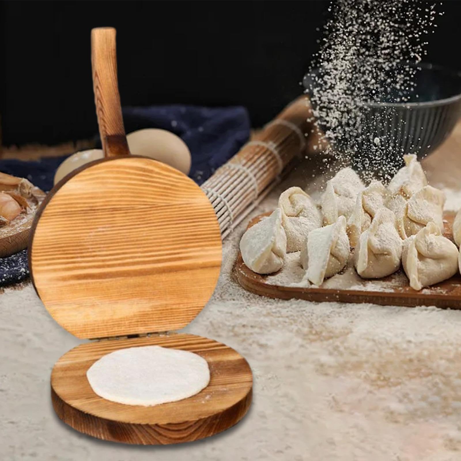 KLKCMS Wooden Tortilla Press Maker Mexican Tortillera Presser Ergonomic Multifunctional Dough Presser for Ravioli Tortillas Pancakes