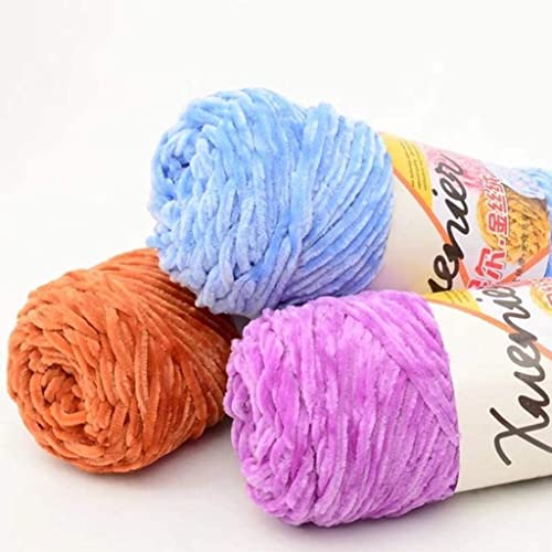 Light Blue Solid Color Hand Woven Thick Crochet Thread Chenille Velvet Yarn Soft Wrapping for Craft Scarves Sports Blankets 100g