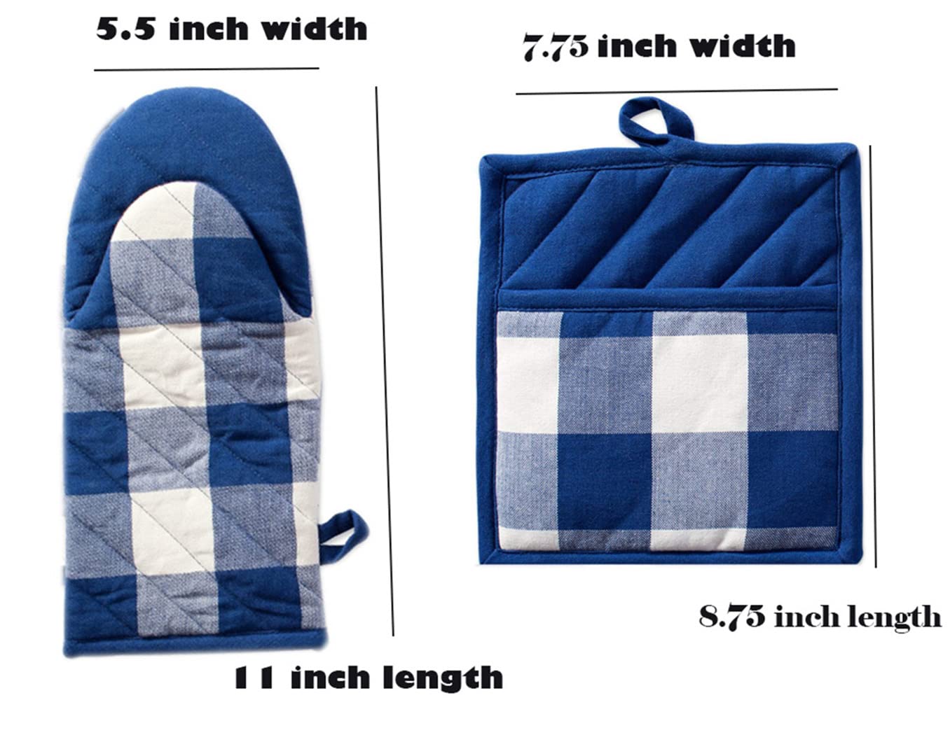 Cotton Oven Mitts and Pot Holder Sets Buffalo Check 4 Pack Heat Resistant Recycled Quilted Cotton Breathable Fabric Comfortable for Kitchen Cooking Baking