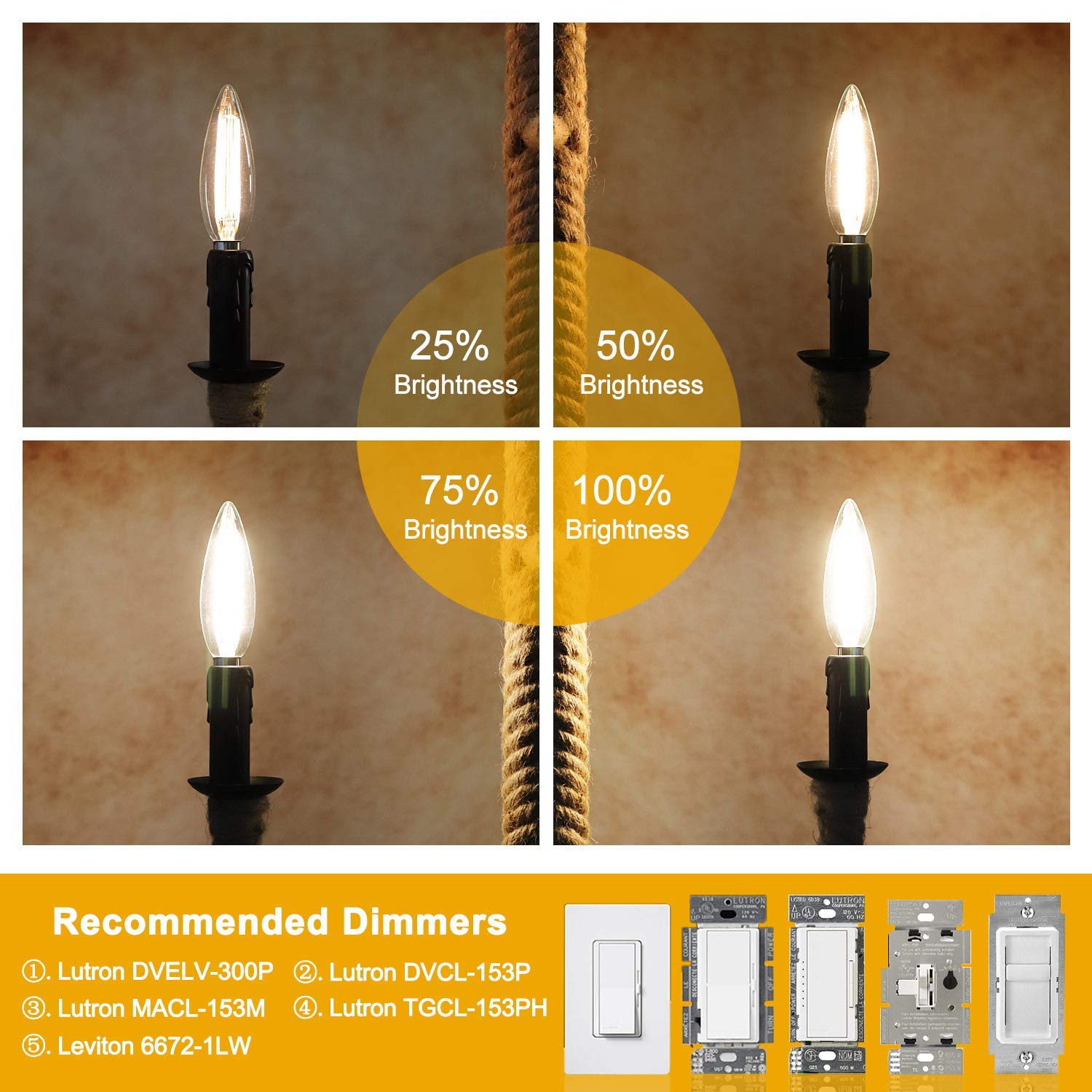 CRLight 8W High Brightness LED Candelabra Bulb 2700K Warm White, 80W Equivalent 800LM, E12 Dimmable LED Candle Bulbs, Upgraded Lengthened B11 Clear Torpedo Chandelier Light Bulbs, 8 Pack