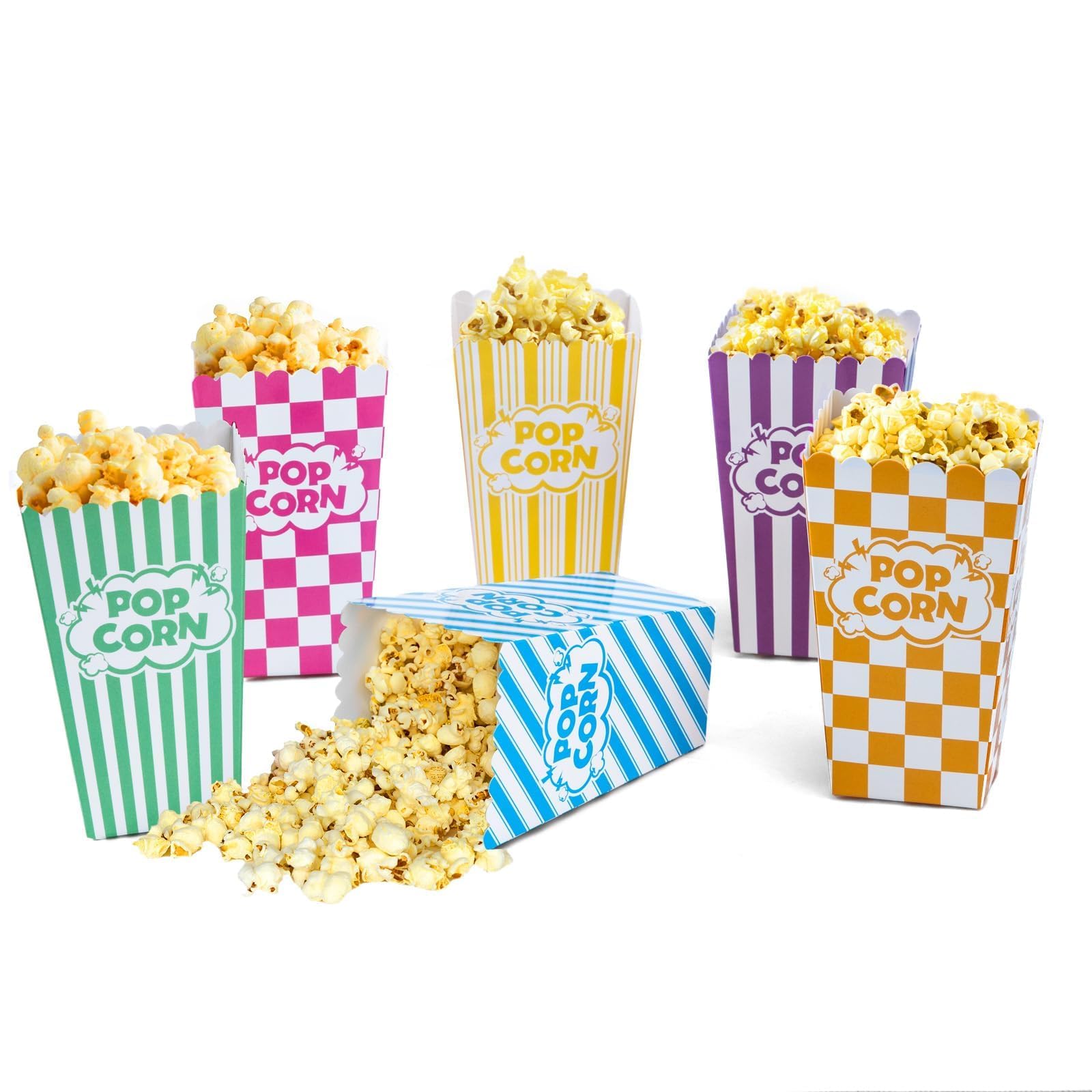 EggSun 48Packs Pastel Popcorn Boxes Candy Treat Containers Bulk for Party,Colorful Paper Popcorn Bags Buckets for Birthday Party,Baby Shower,Movienight Party Favor Supplies Decors