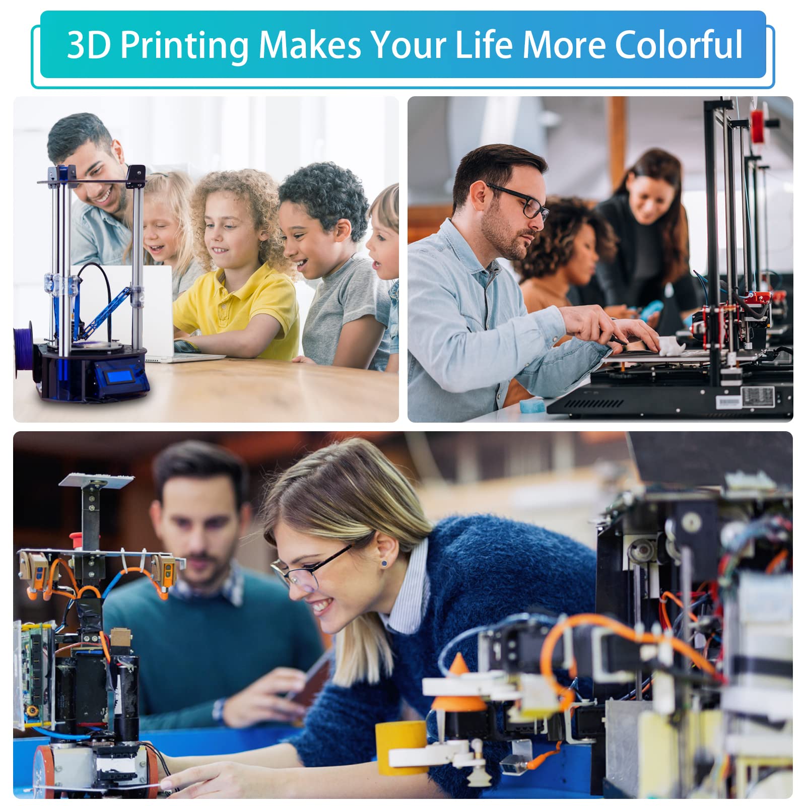 Creality 3D Printer PLA Filament Bundle, 3KG(3.3lbs) Spool, PLA Filament 1.75mm, 3D Printer BASF PLA Filament Bundle, White+Black+Grey