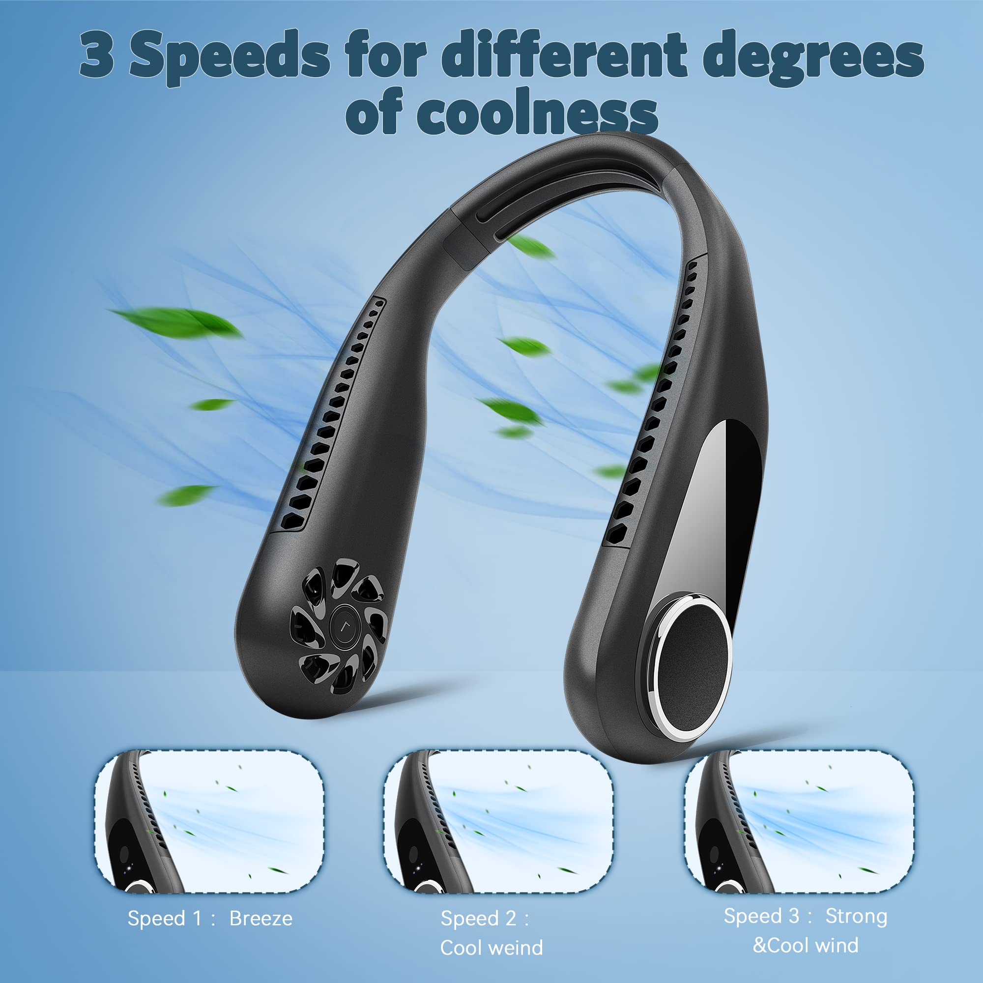 DYGSWIN Portable Bladeless Neck Fan,4000mAh battery Rechargeble USB personal fan,hands free cooling wireless leafless Fan,faster cooling,Super Quiet,No Blade Earphone Design,3 Speeds Long Use Time