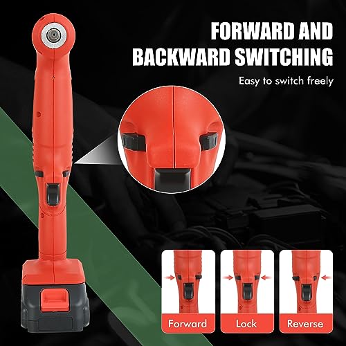 gangqiao Cordless Electric Ratchet Wrench, 90° Angular Impact 3/8 inch 88.5Ft-lbs 2100 RPM 26V Power Ratchet Wrench Kit w/ 2-Pack 3.0Ah Lithium-Ion Batteries 30-Min Fast Charge Variable Speed Trigger