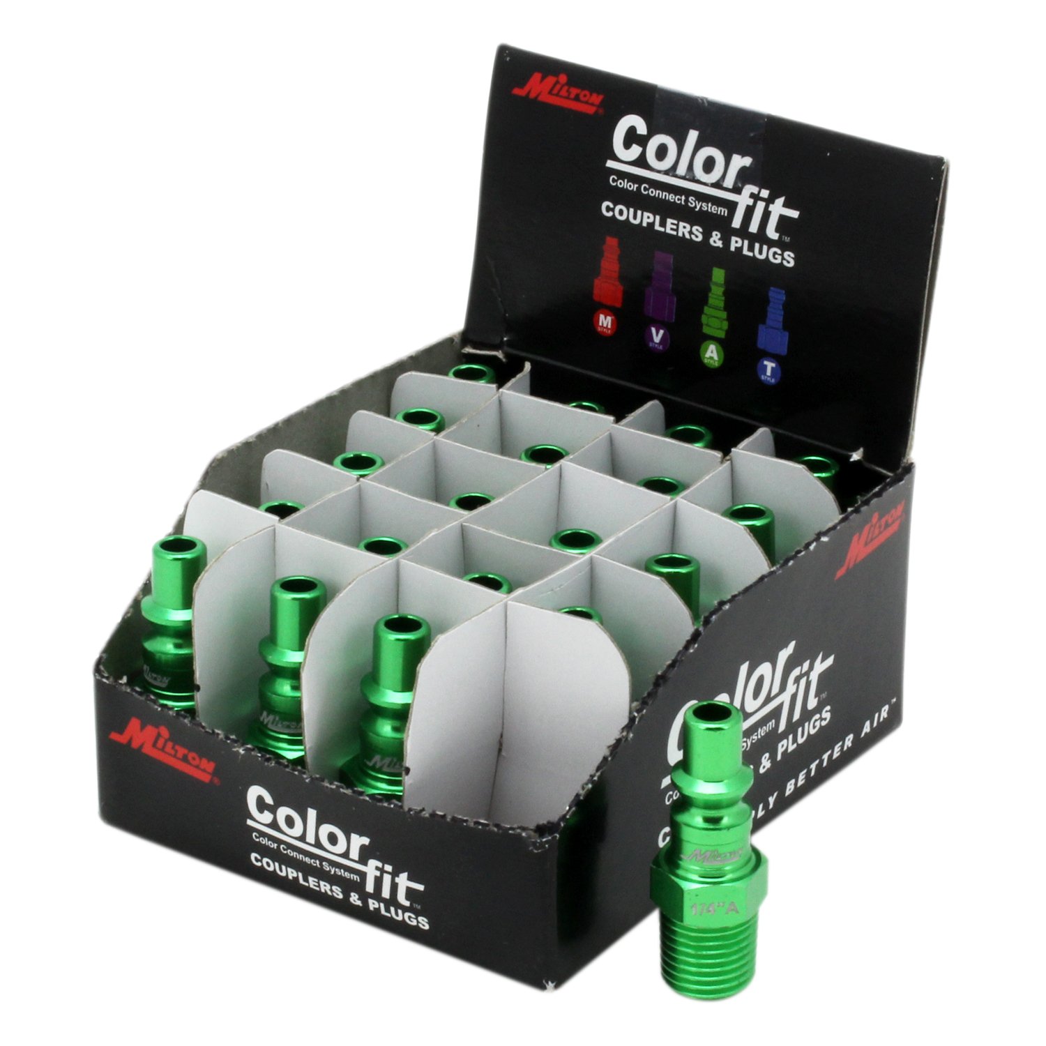 Milton 777AC-20 ColorFit Plugs, A-style Green, 1/4" NPT Male, Box of 20