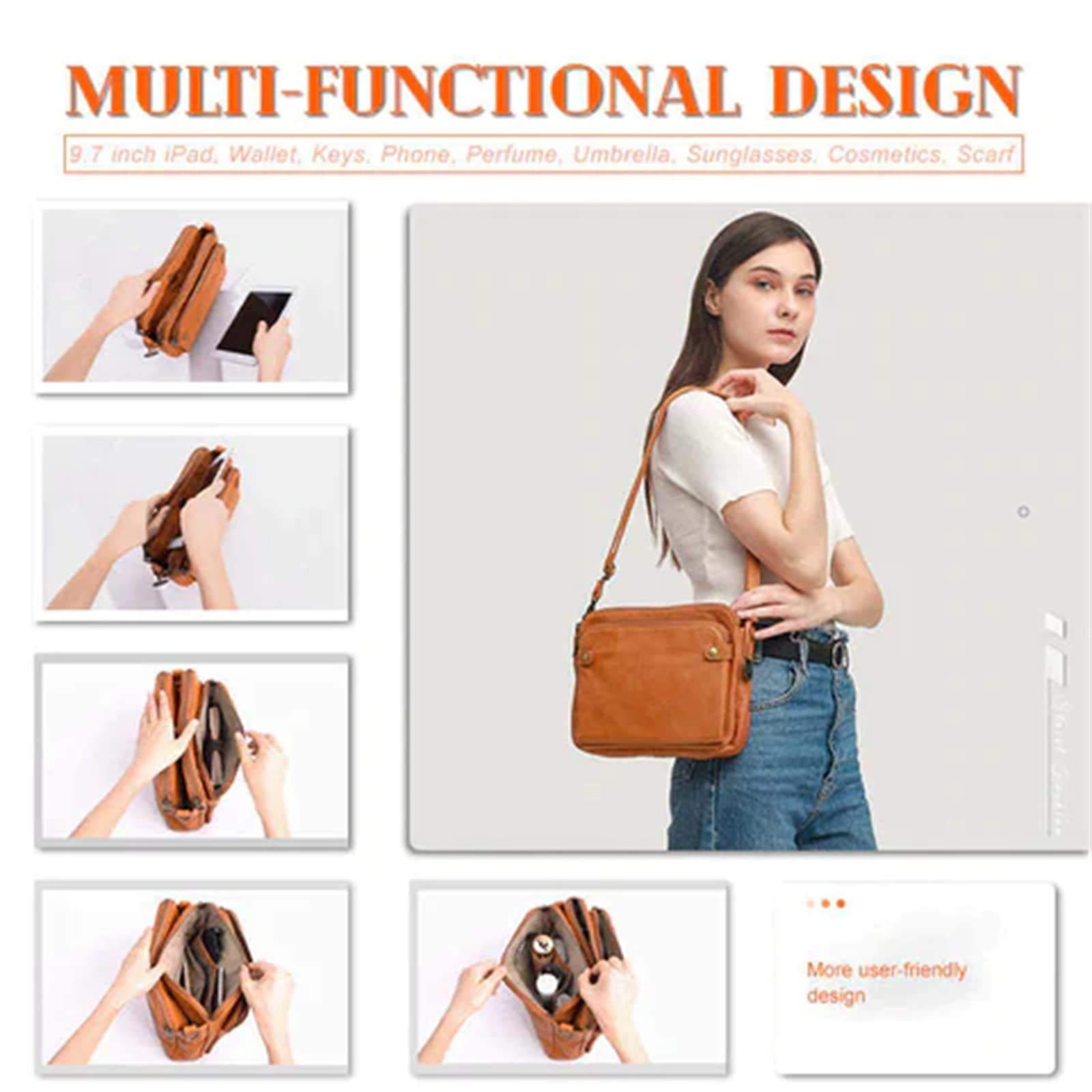 exect Three Layer Leather Crossbody Shoulder Clutch Bag, Luxry Handbags Wallet Purse Fashion Messenger Bag, Multiple Compartments (Blue)