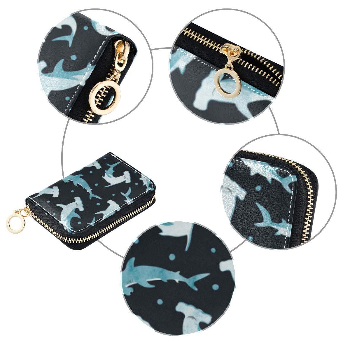 Slim Minimalist Soft Leather Mini Case Holder Organizer Wallet for Women Men Hammerhead Shark