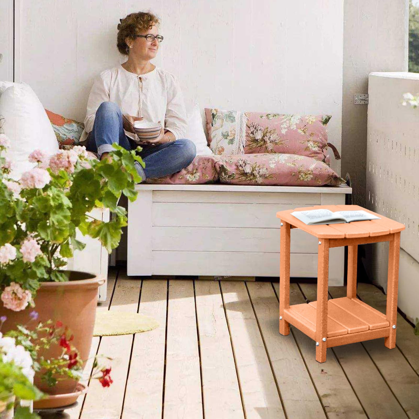 GARDENSTAR Adirondack Square Outdoor Side Table,2-Tier Storage Patio Side Table, HDPE End Tables for Backyard Pool Porch Garden Lawn GoldenYellow