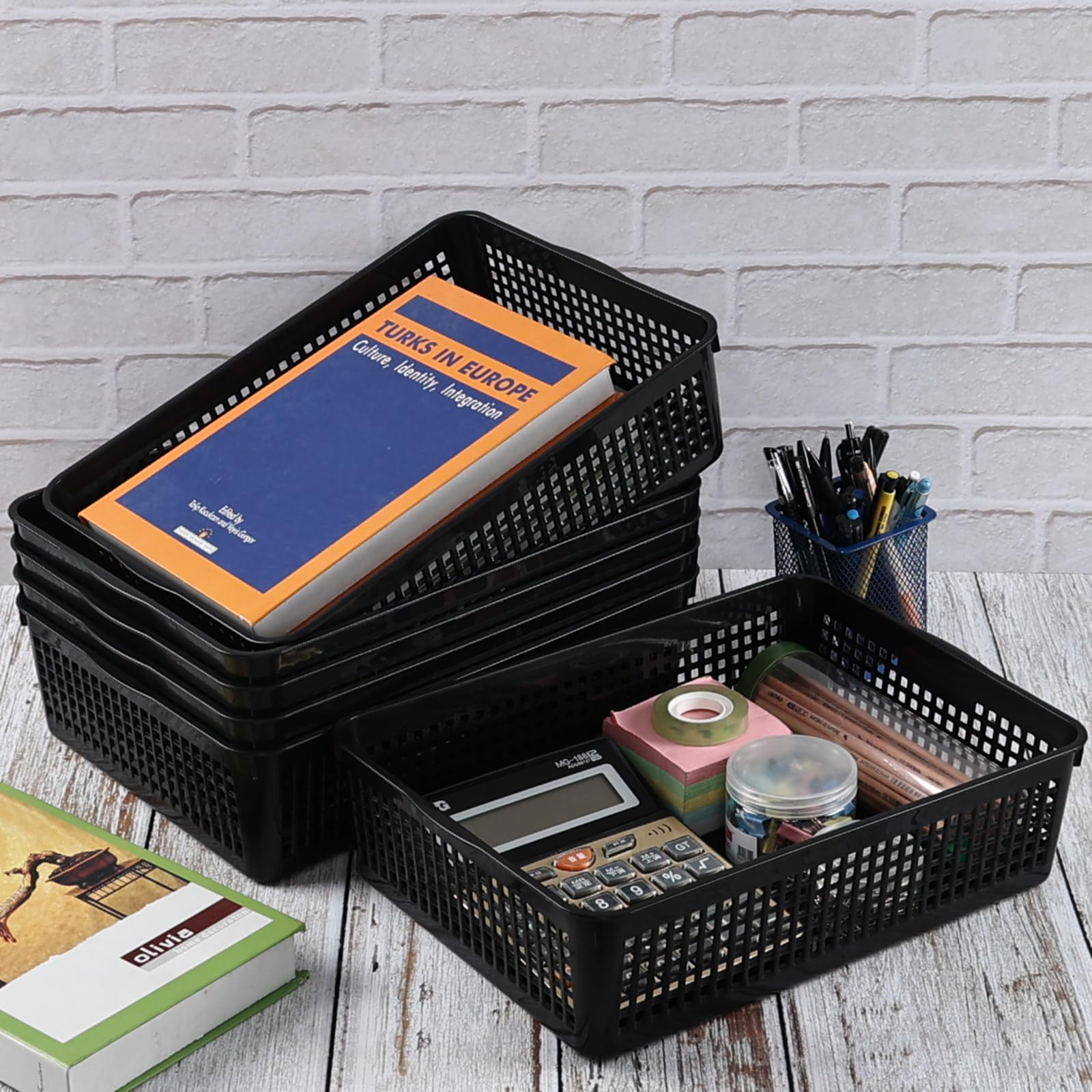 Hayixia 6-Pack Plastic Paper Storage Basket Tray, Organizer Basket Trays, Black