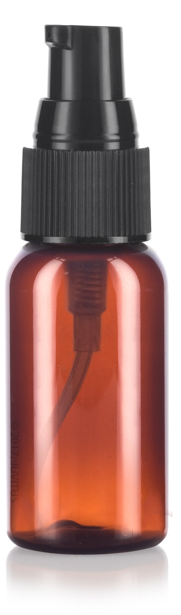 JUVITUS Amber 1 oz Boston Round PET Bottles (BPA Free) with Black Treatment Pump (24 Pack)