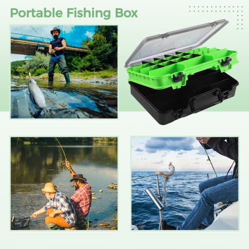 Double Layer Tackle Box, Two Level Fishing Tackle Box Organizer with Adjustable Dividers, Outdoor Fishing Large Capacity Tackle Storage Box 14.2βx9.8βx4.7β (Green)