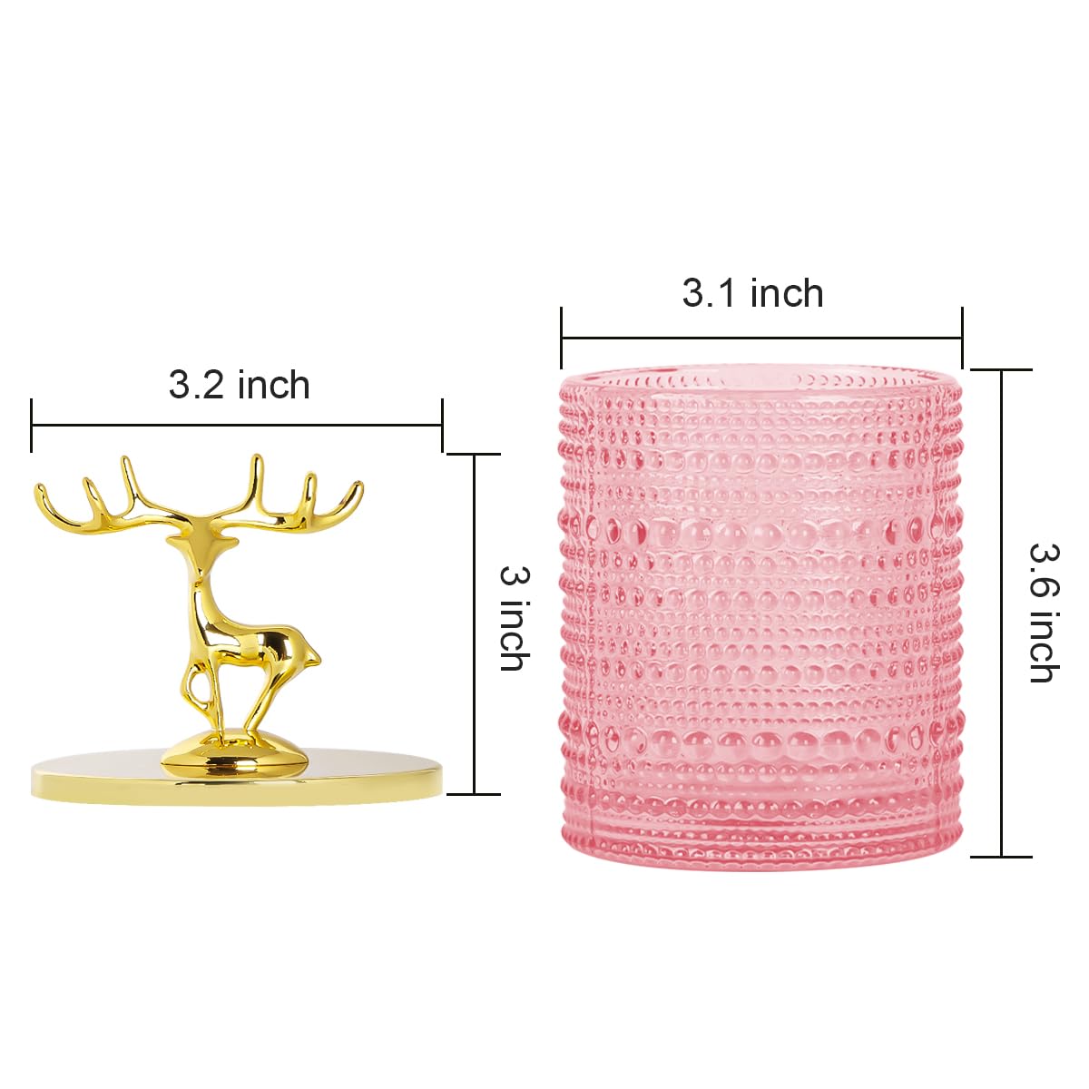 Tonxus 2-Pack Glass Qtip Holder Dispenser Set,Apothecary Jars with Gold Metal Lid,Cute Bathroom Qtips Jars,Cotton Ball Organizer for Cotton Swab,Round Pads,Floss Picks,Bath Salt,Makeup (Pink A)