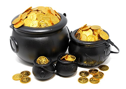 JOYIN Black Cauldron with Handle 8" for St. Patrick's Day Party Favors Decorations, Halloween Parties Candy Bucket, Candy Kettle and Pot of Gold Cauldron (Pack of 4)