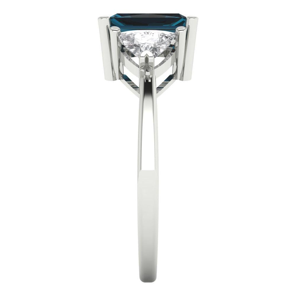 Clara Pucci 2.97ct Emerald Trillion cut 3 stone Solitaire Natural London Blue Topaz gemstone designer Modern Ring 14k White Gold
