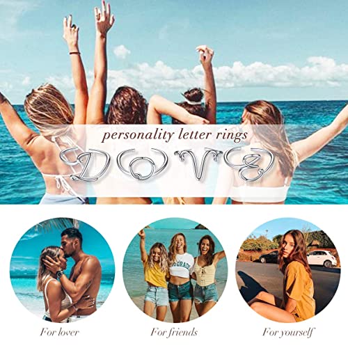 ChicSilver Jewelry Personalized Letter Ring for Women Sterling Silver Adjustable Wrap Open Ring Friendship Engagement Ring (S)