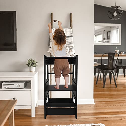DEARYOU Toddler Stool Tower,Toddler Kitchen Stool, Kitchen Standing Helper Stool for Toddlers, Toddler Stool for Kitchen Counter, Learning Kitchen Tower for Toddlers, Helper Standing Tower, Black